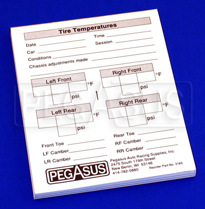 Note Pad for Tire Temperature Measurements - Pegasus Auto Racing Supplies